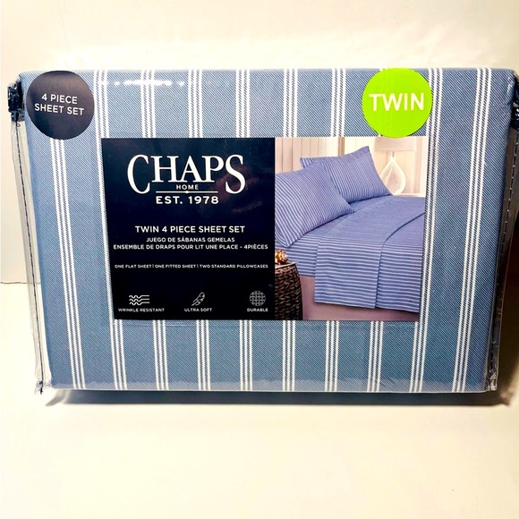Chaps | Bedding | Chaps Twin Size 4 Piece Sheet Set Blue And White ...